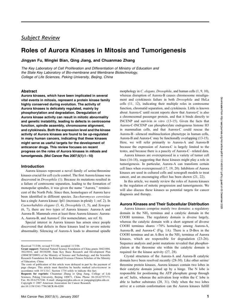 Aurora Kinases and Mitosis | PDF | Mitosis | Microtubule