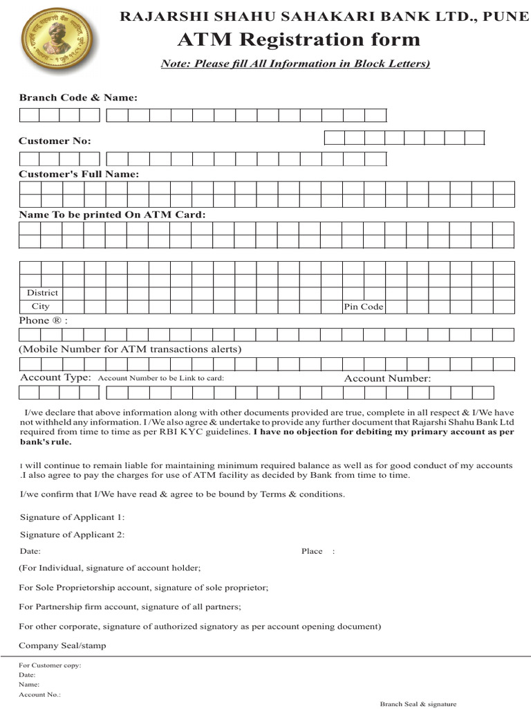ATM Registration Form: Branch Code & Name | PDF | Personal ...