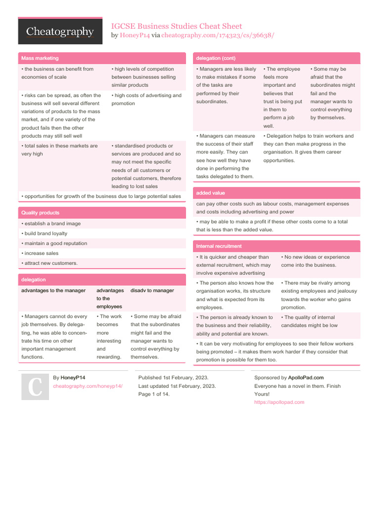 IGCSE Business Studies Cheat Sheet | PDF | Economics | Business Economics
