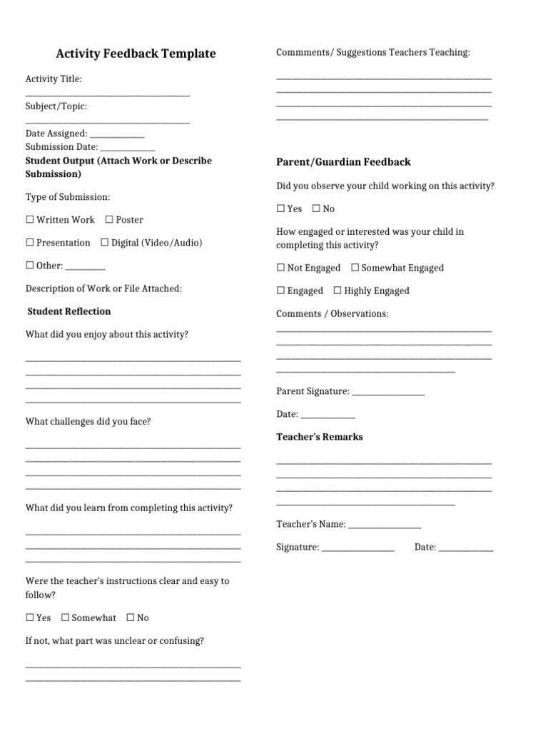 Activity Feedback Form Template | PDF | Teachers | Learning