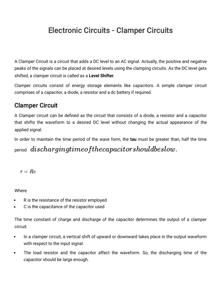 Electronic Circuits - Clamper Circuits | PDF | Electronic Engineering ...