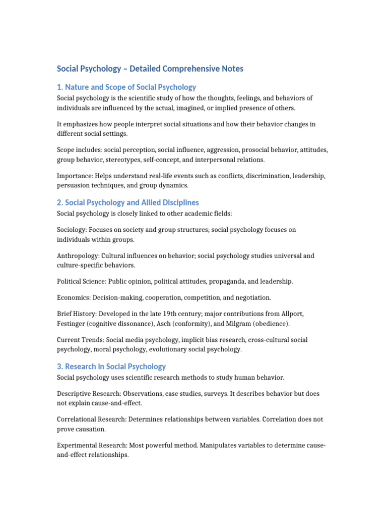 Social Psychology Detailed Notes | PDF | Social Psychology | Attitude ...