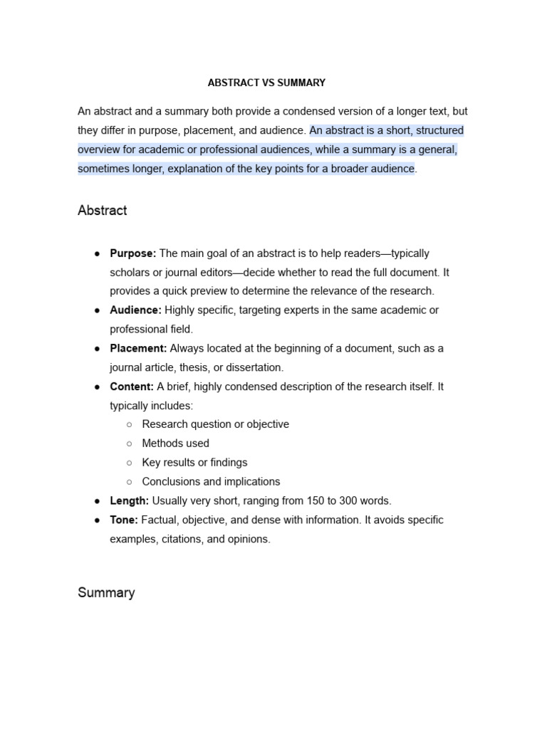 Abstract vs Summary | PDF | Abstract (Summary) | Thesis