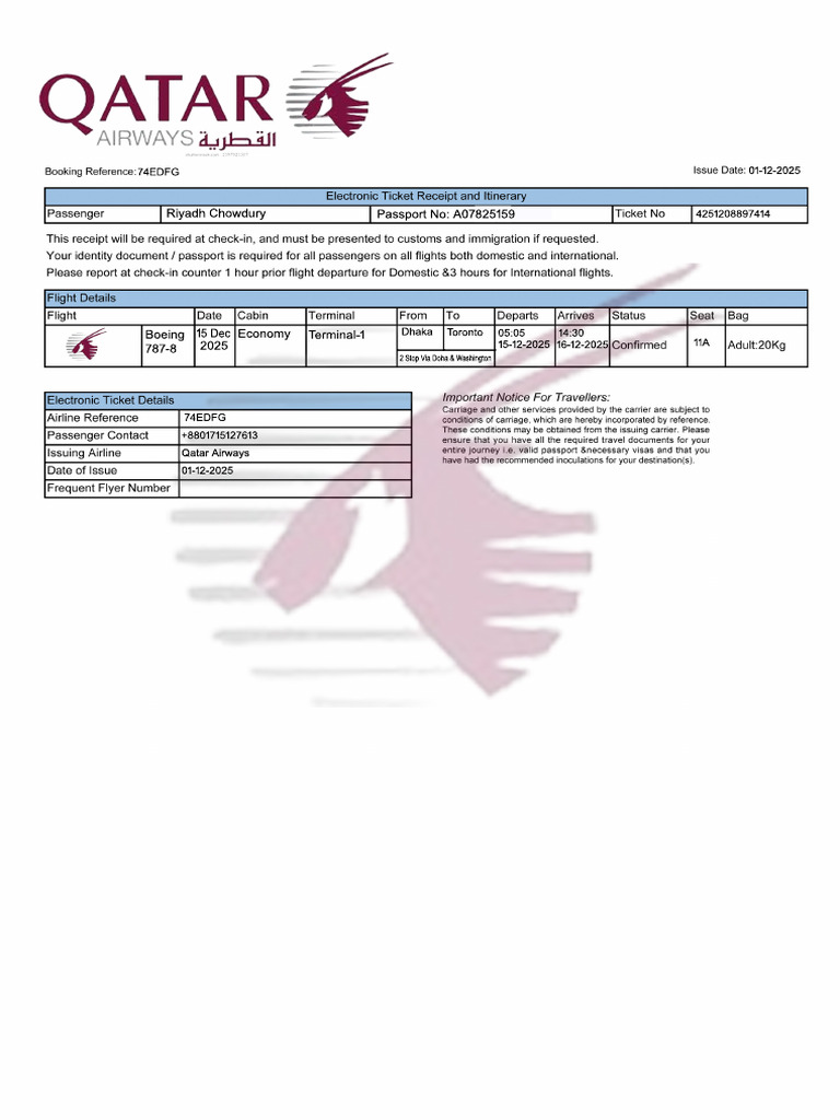 Ri Yadh Chowdury Passport No: A: Edfg | PDF