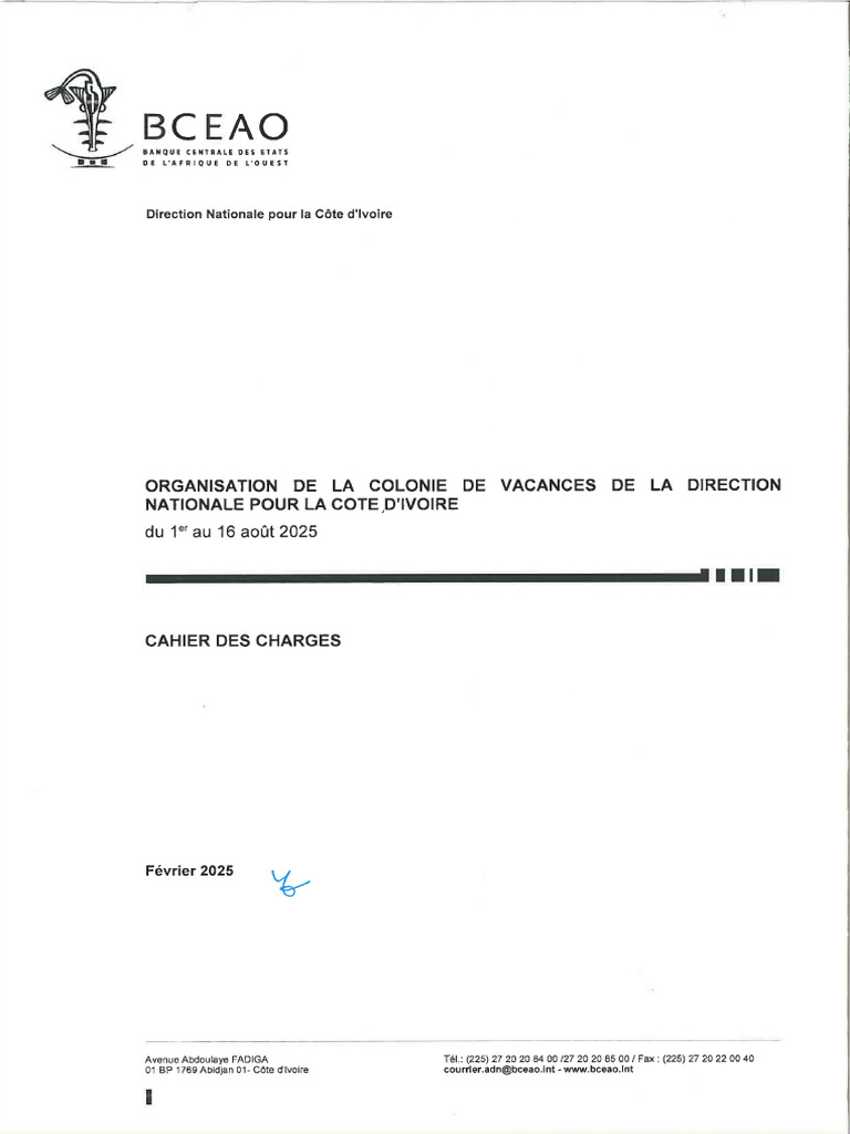 Cahier Des Charges Note No 848D Du 12-03-2025 Colovac 2025 DNCI | PDF