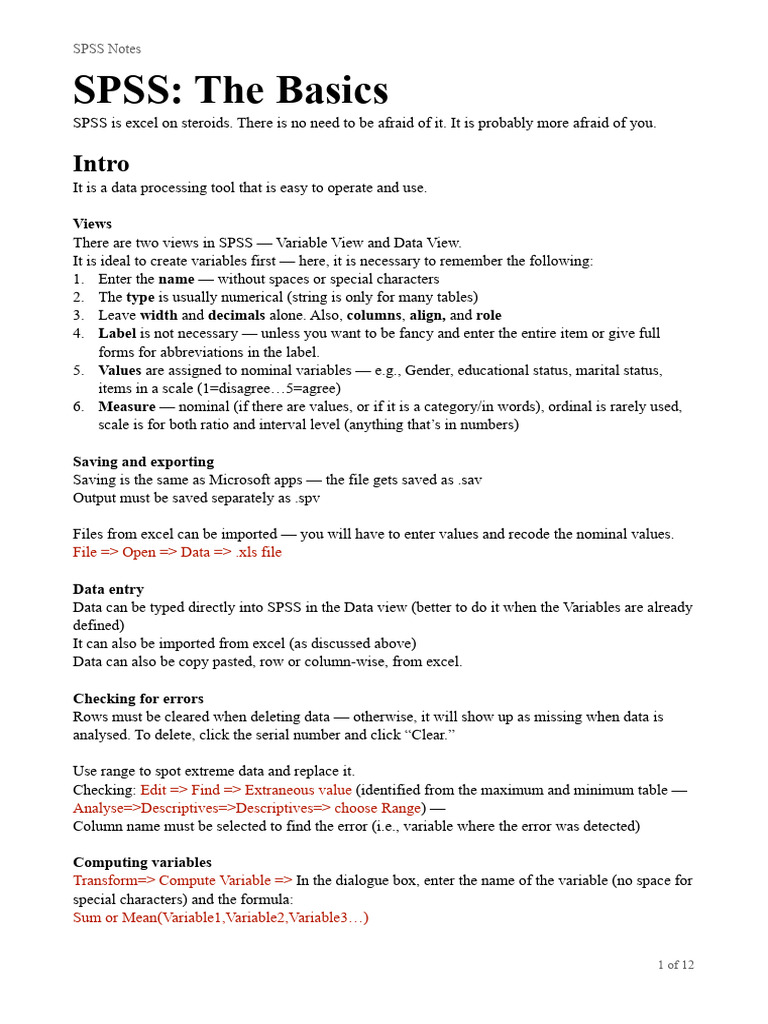 SPSS Notes | PDF | Student's T Test | Standard Deviation