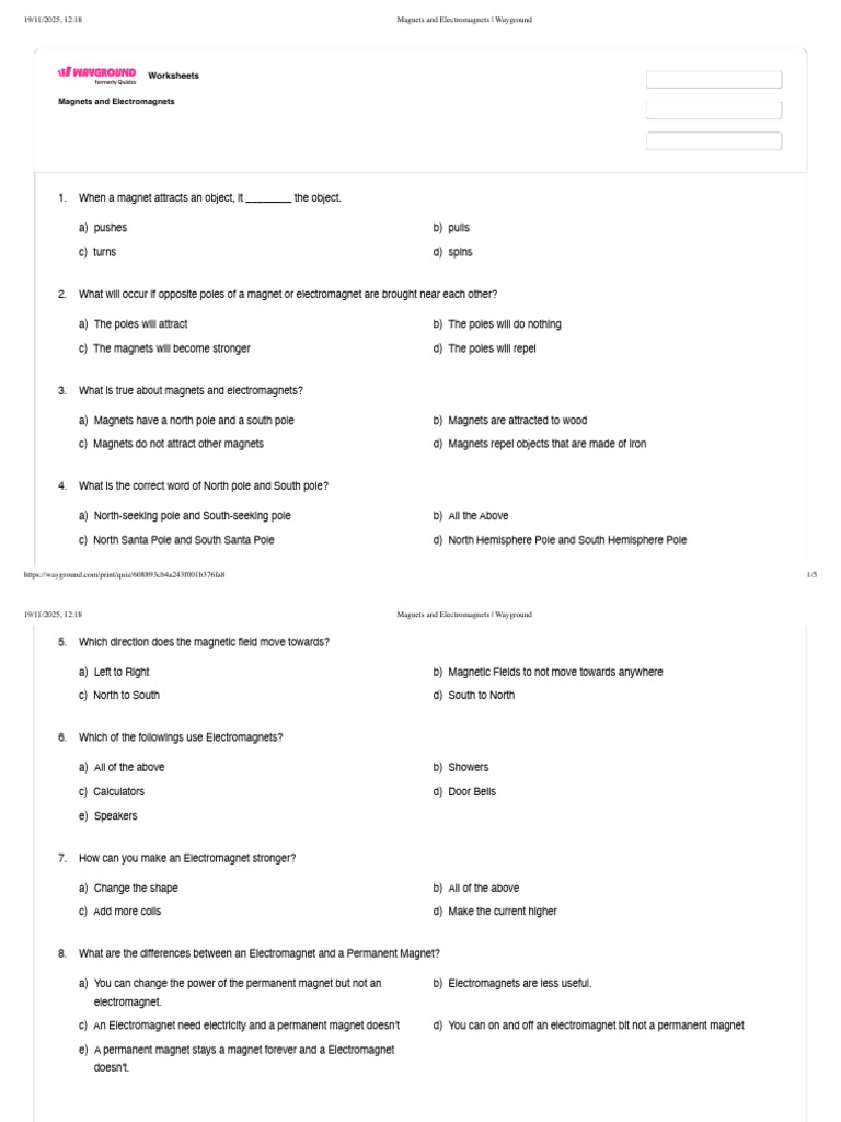 Magnets and Electromagnets Worksheet | PDF | Magnet | Magnetism
