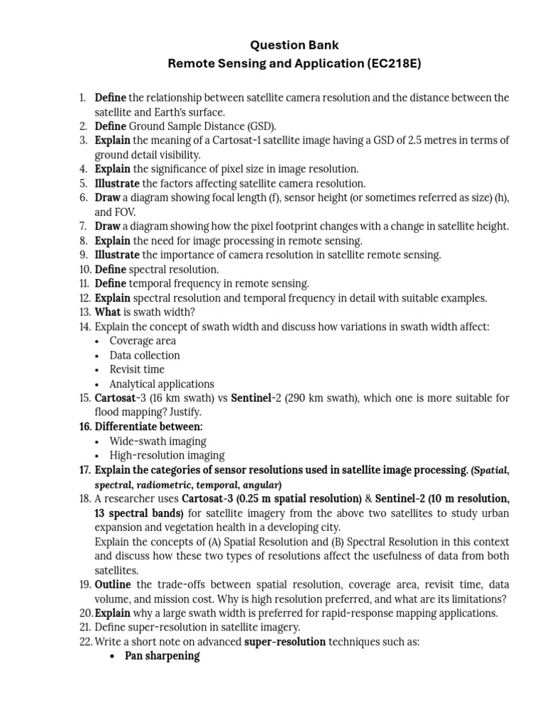 Question Bank | PDF | Image Resolution | Remote Sensing