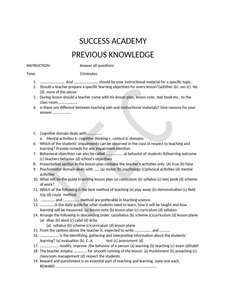 Short Quiz | PDF | Teachers | Curriculum