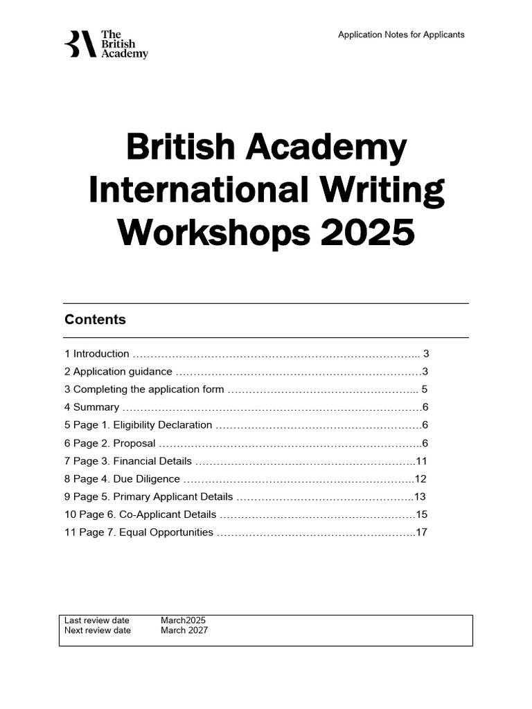 International Writing Workshops 2025 Application Guidance Notes | PDF ...