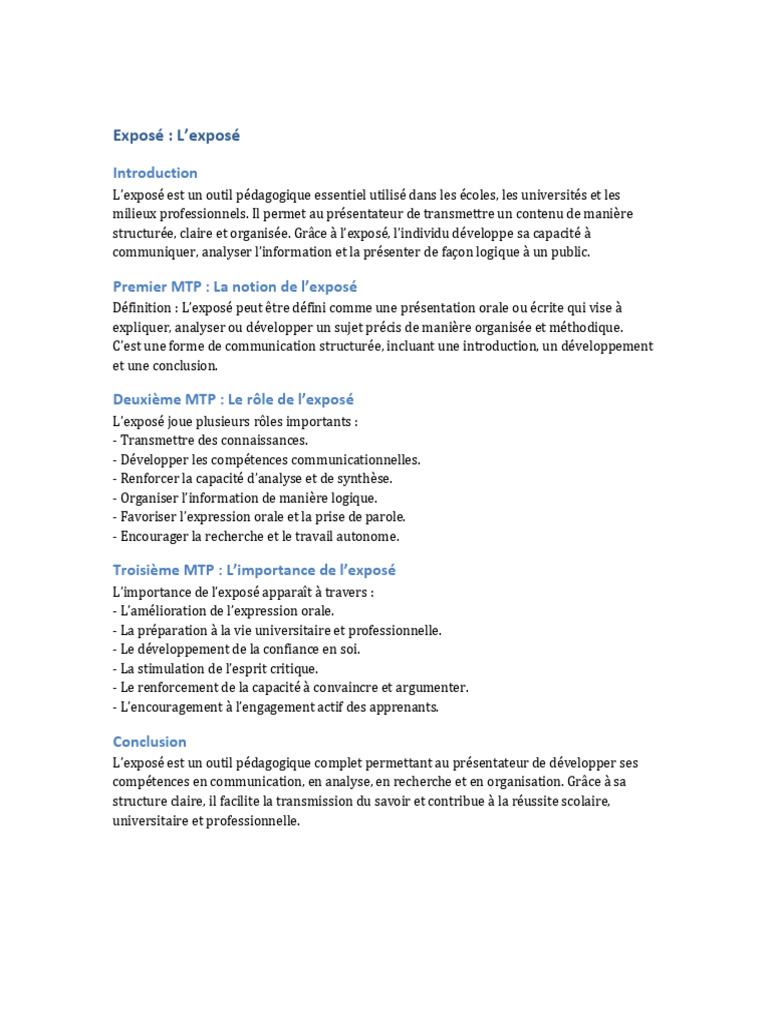 L'Exposé : Outil Pédagogique Essentiel | PDF
