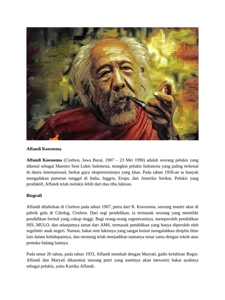 Biografi Affandi Koesoema, Maestro Lukis Indonesia | PDF