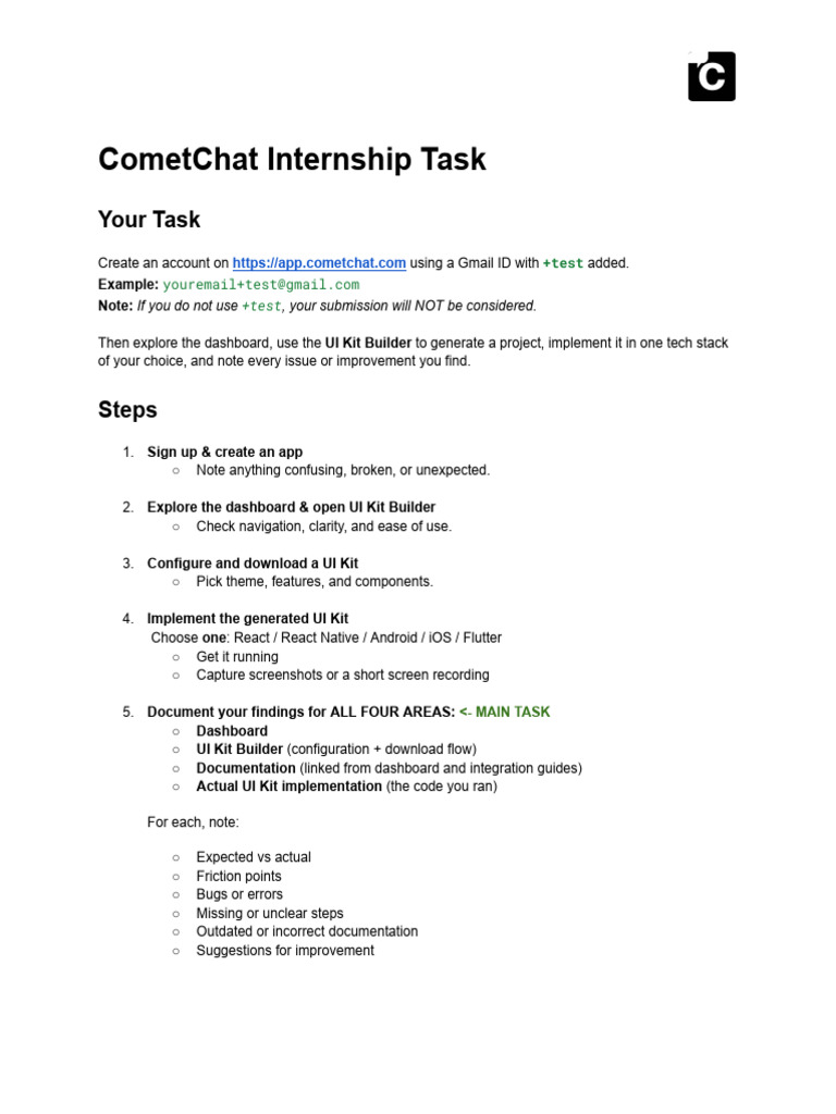 CometChat Internship Task | PDF