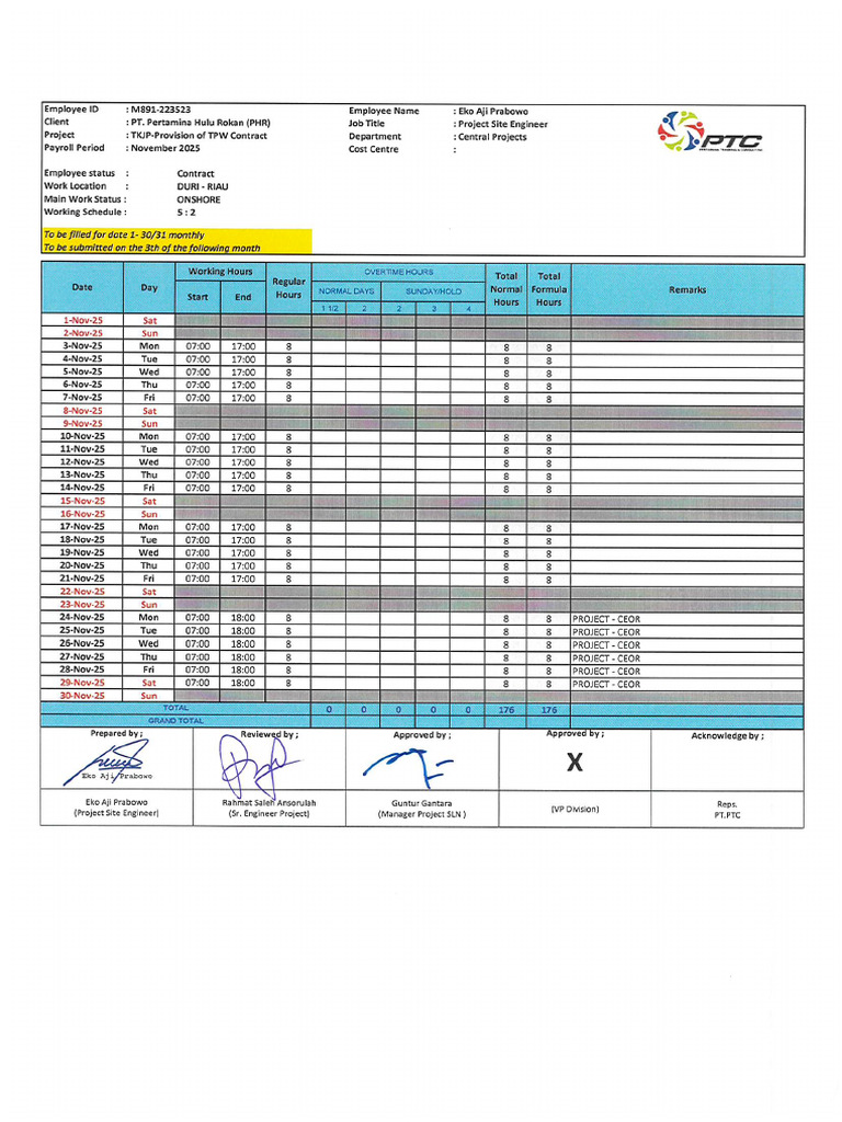 Timesheet November 2025 - Eko Aji Prabowo | PDF