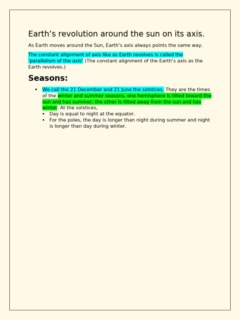 Earth's Axis and Seasonal Changes | PDF
