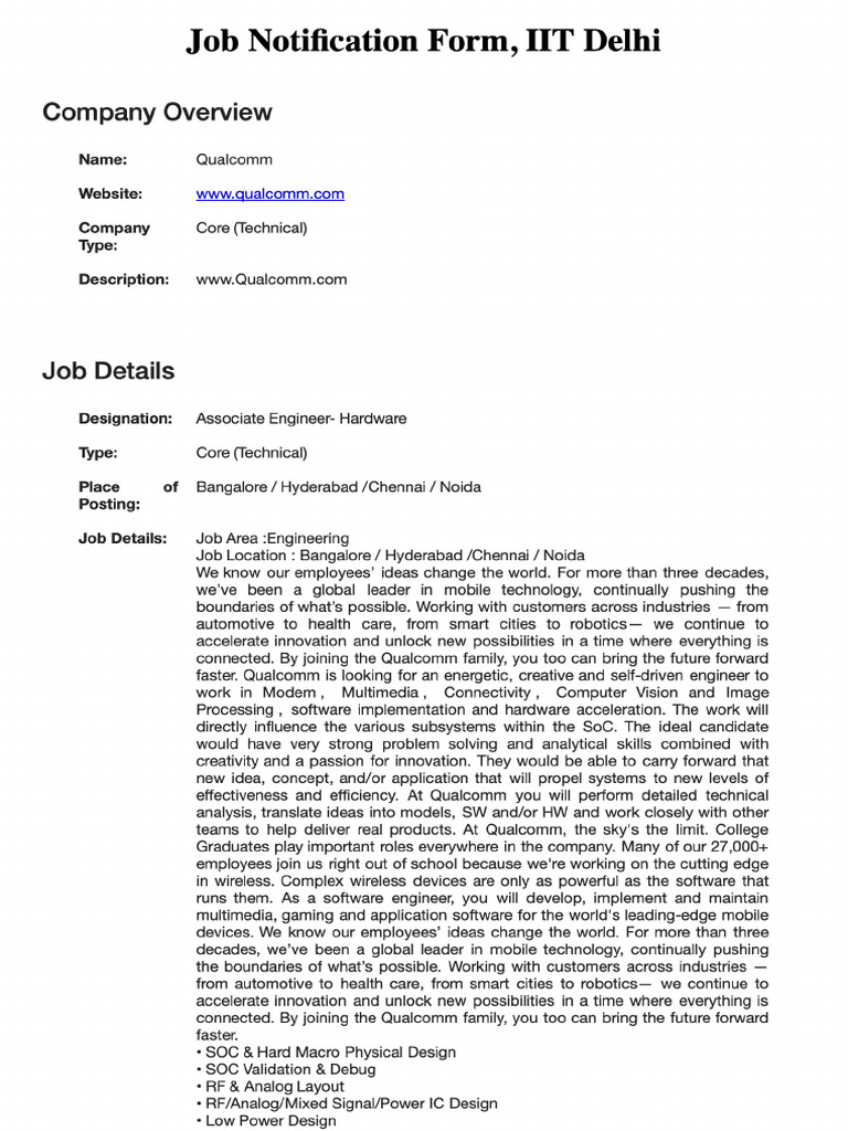 Qualcomm (Associate Engineer - Hardware) | PDF