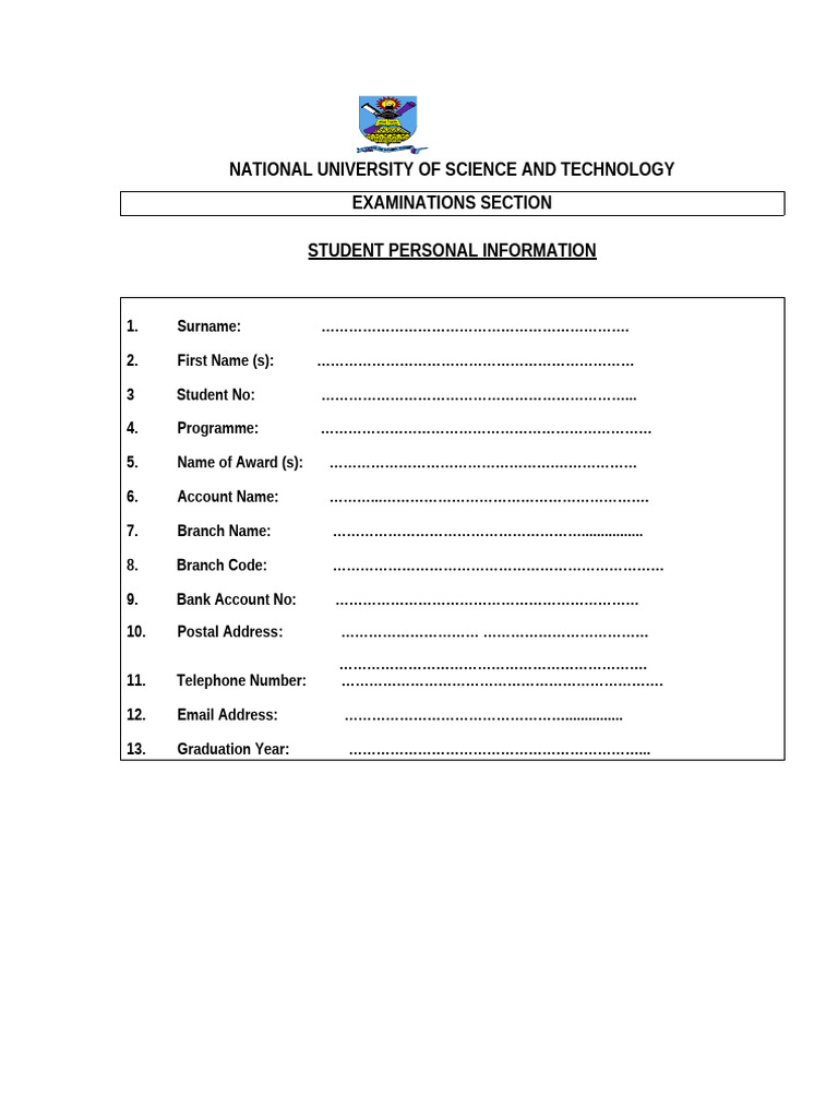 Nust Banking Details Form For Students | PDF