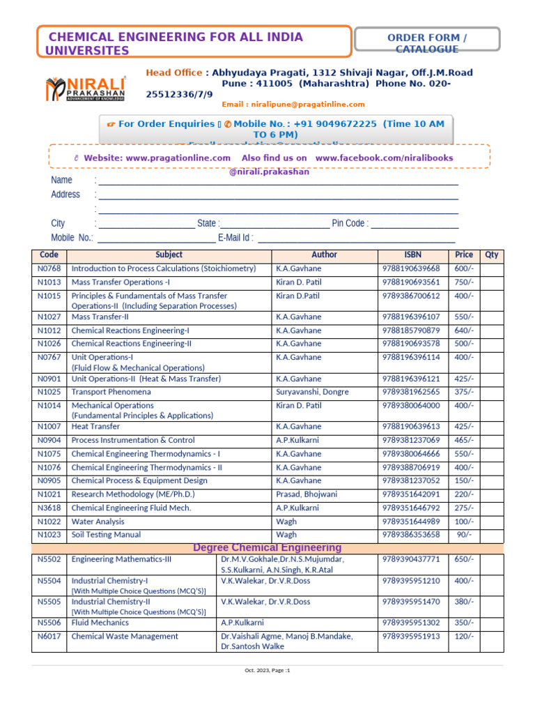 Chemical All India Order Form Oct 2023 (1) | PDF | Chemical Engineering ...