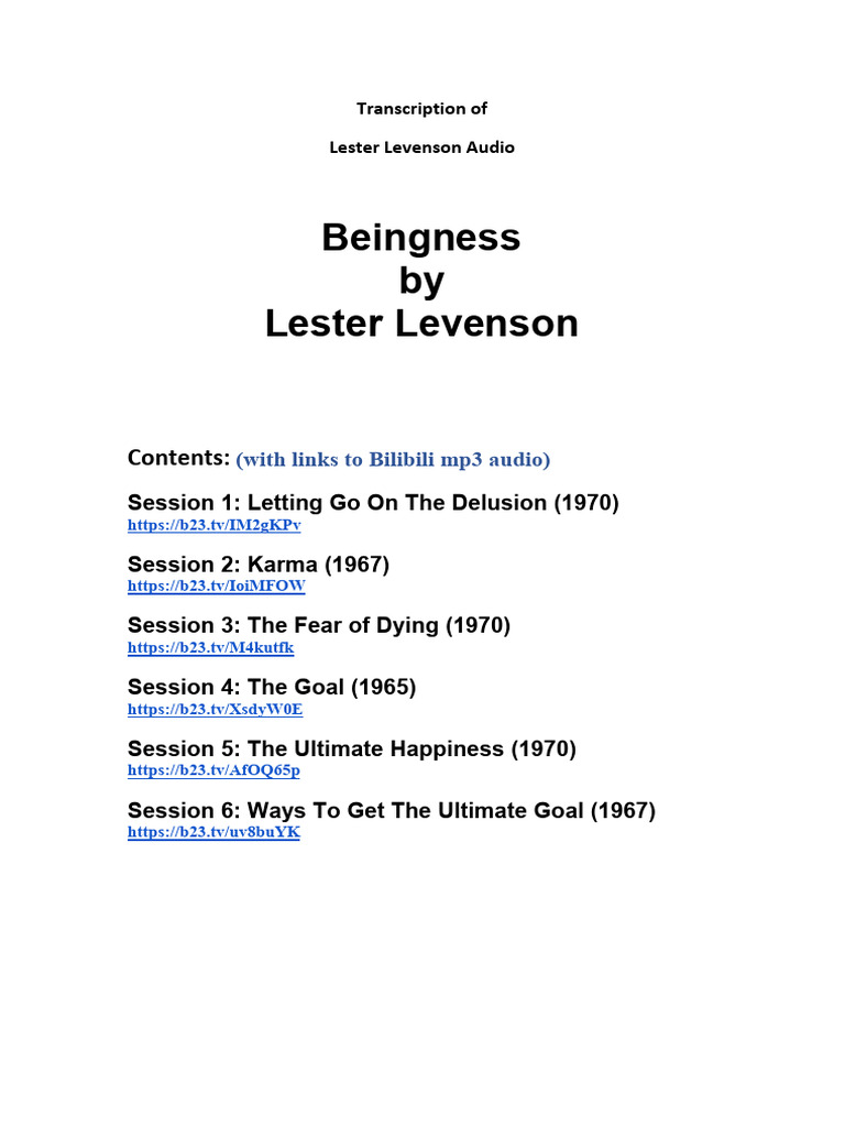 Lester Levenson On Beingness (6 Sessions) | PDF | Karma | Thought