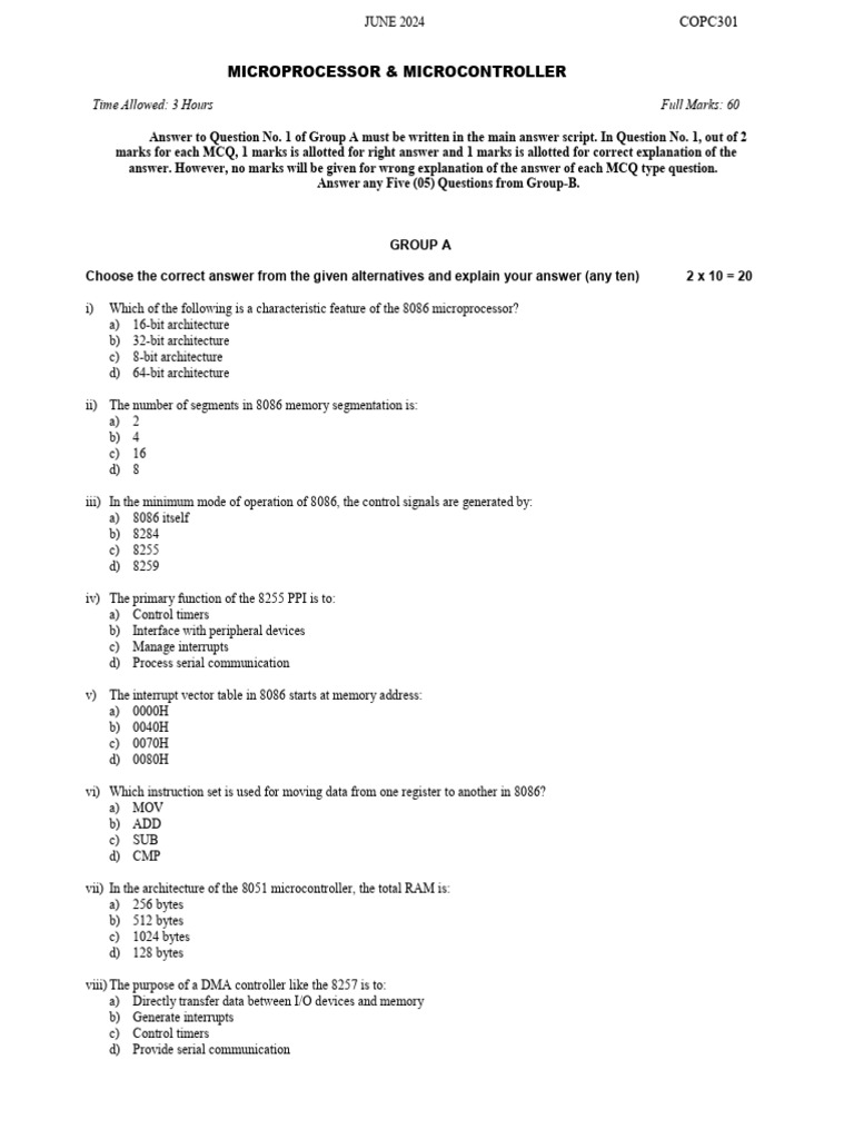 Microprocessor & Microcontroller Exam Guide | PDF | Microcontroller ...
