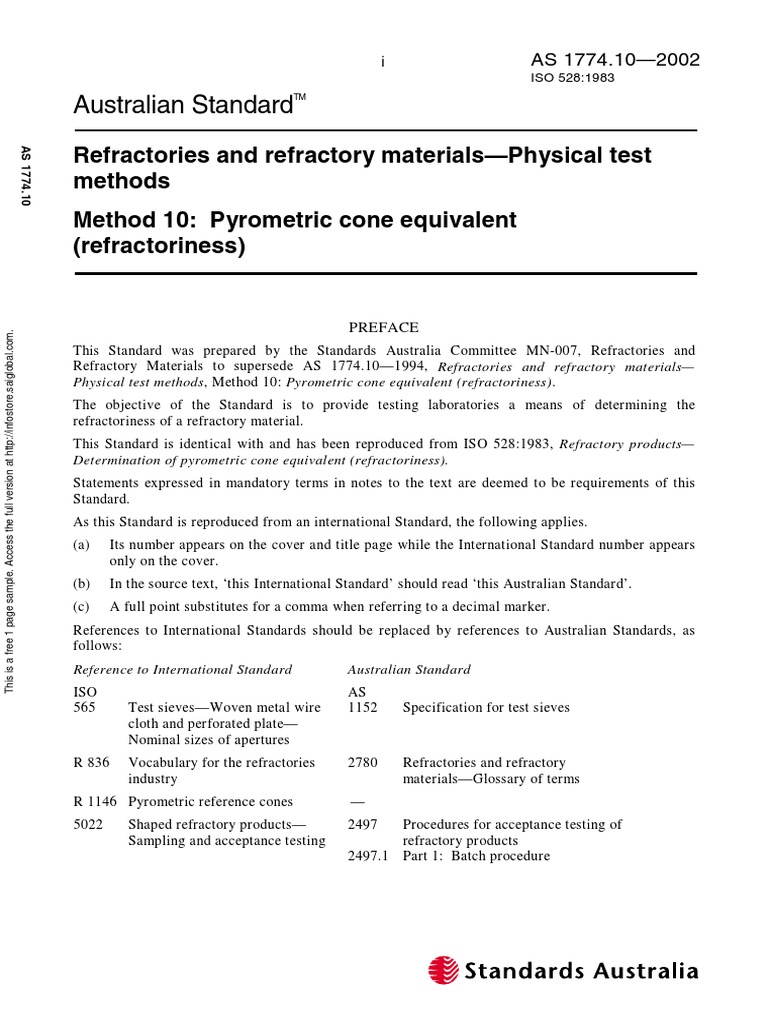 As 1774.10-2002 Refractories and Refractory Materials - Physical Test ...