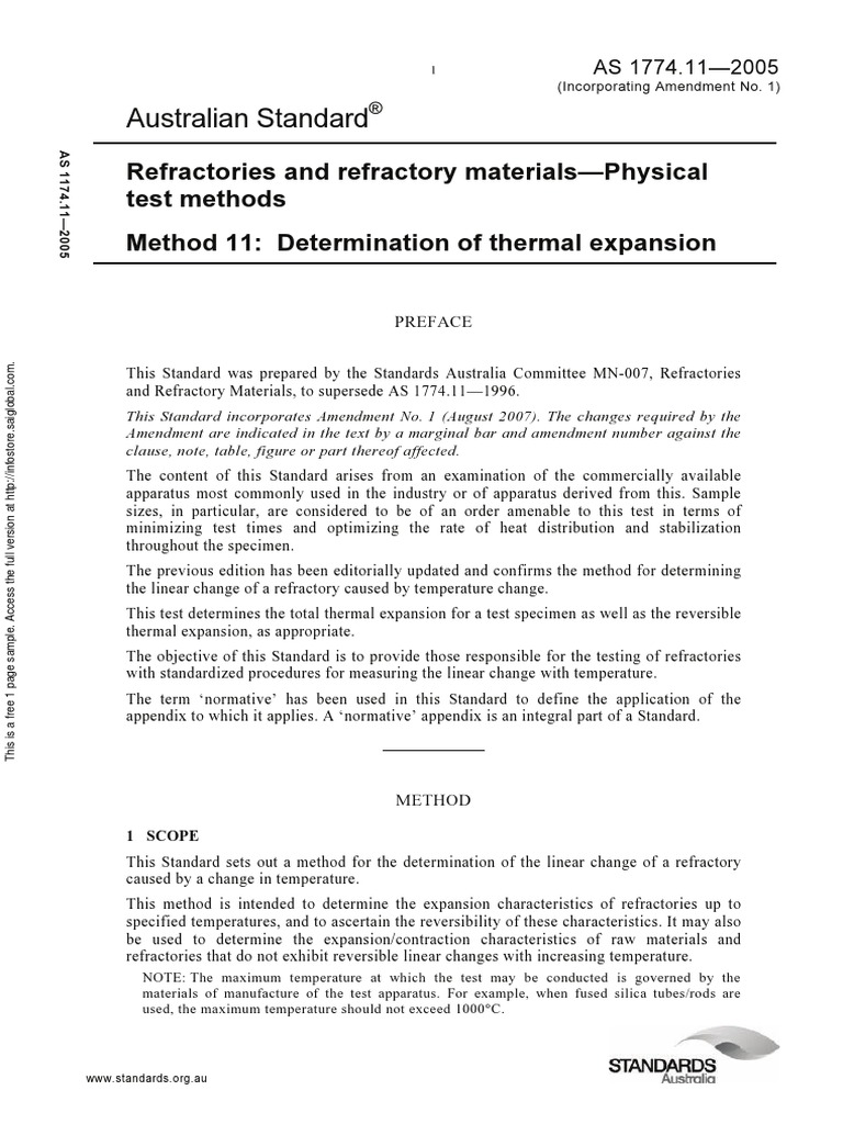 As 1774.11-2005 Refractories and Refractory Materials - Physical Test ...