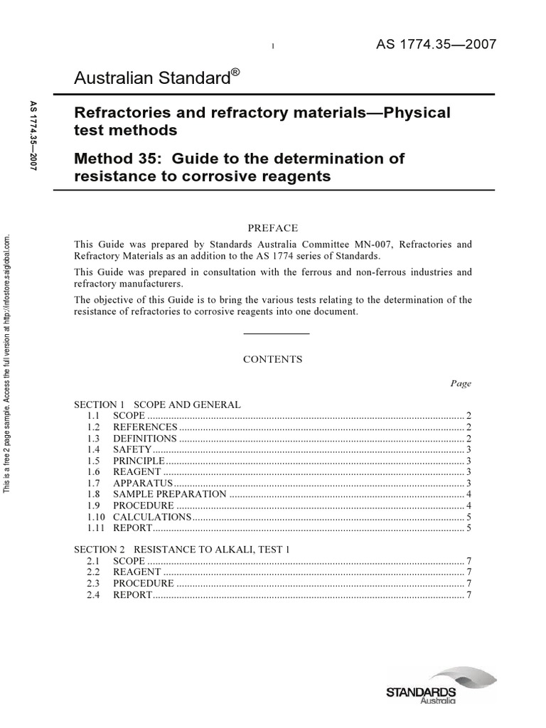As 1774.35-2007 Refractories and Refractory Materials - Physical Test ...