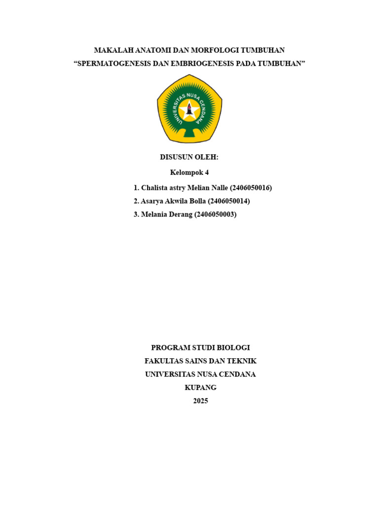 Spermatogenesis dan Embriogenesis Tumbuhan | PDF