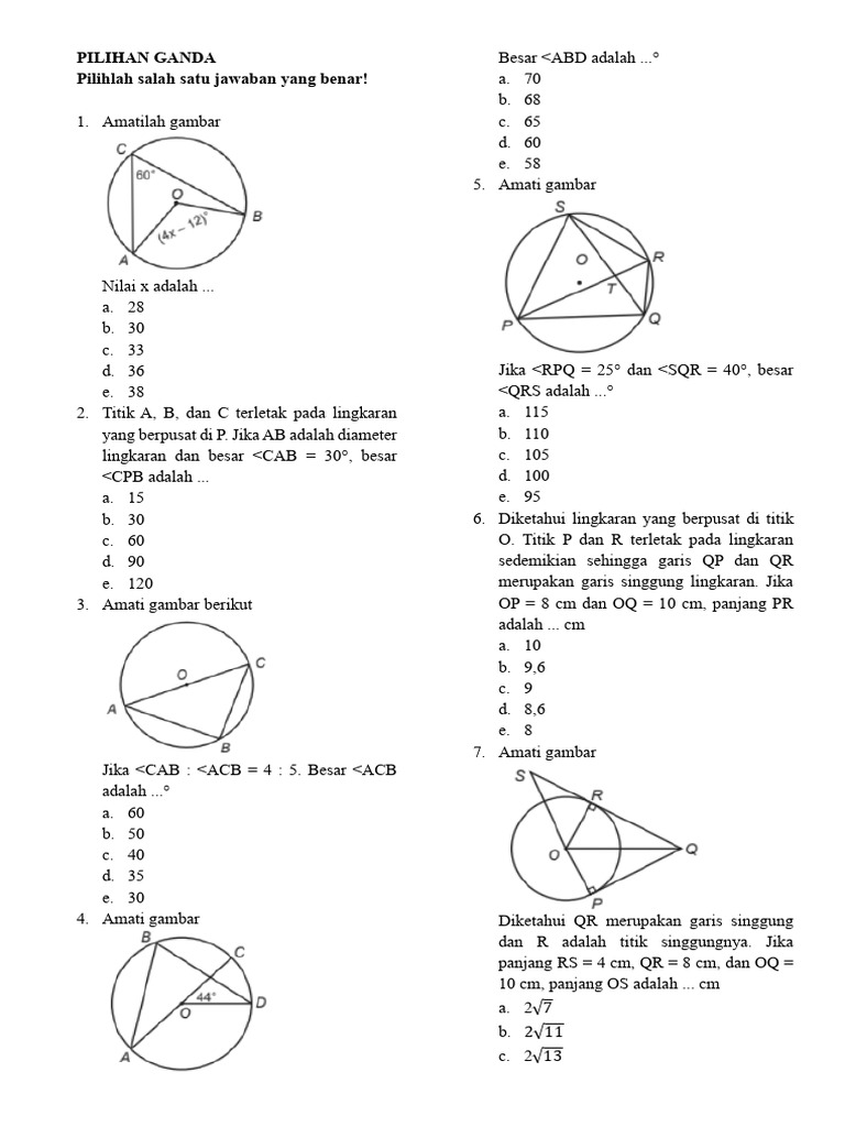 Latihan Soal Lingkaran Busur Garis Singgung | PDF