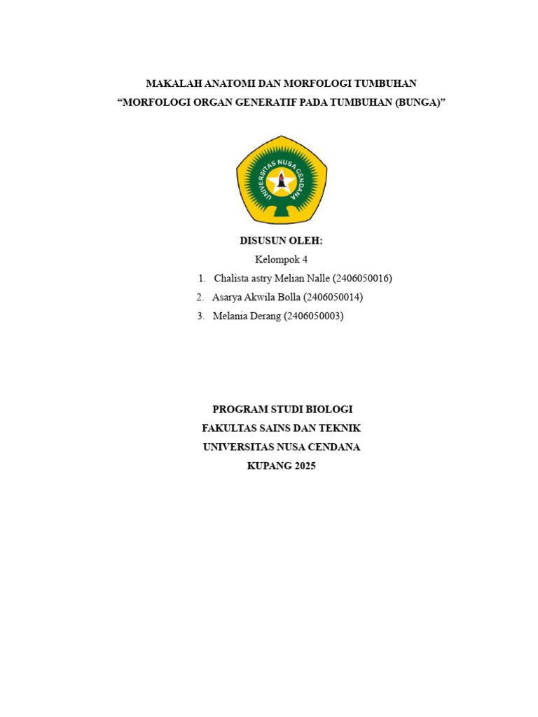 Morfologi Organ Generatif Pada Tumbuhan (Bunga) | PDF