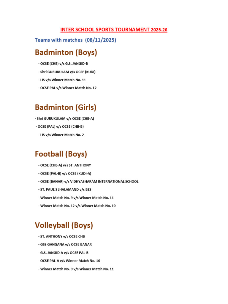 Inter School Matches | PDF