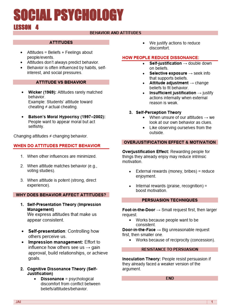Attitudes and Behavior in Social Psychology | PDF | Attitude ...