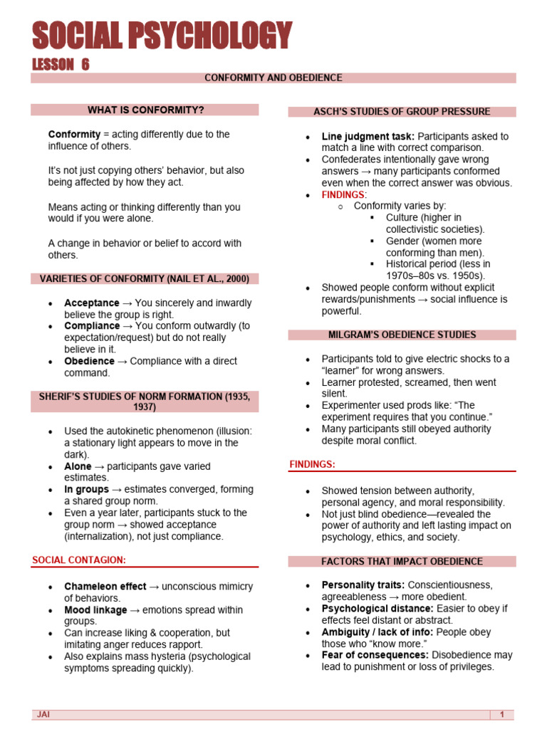 SOCIAL PSYCHOLOGY LESSON 2 | PDF | Conformity | Applied Psychology