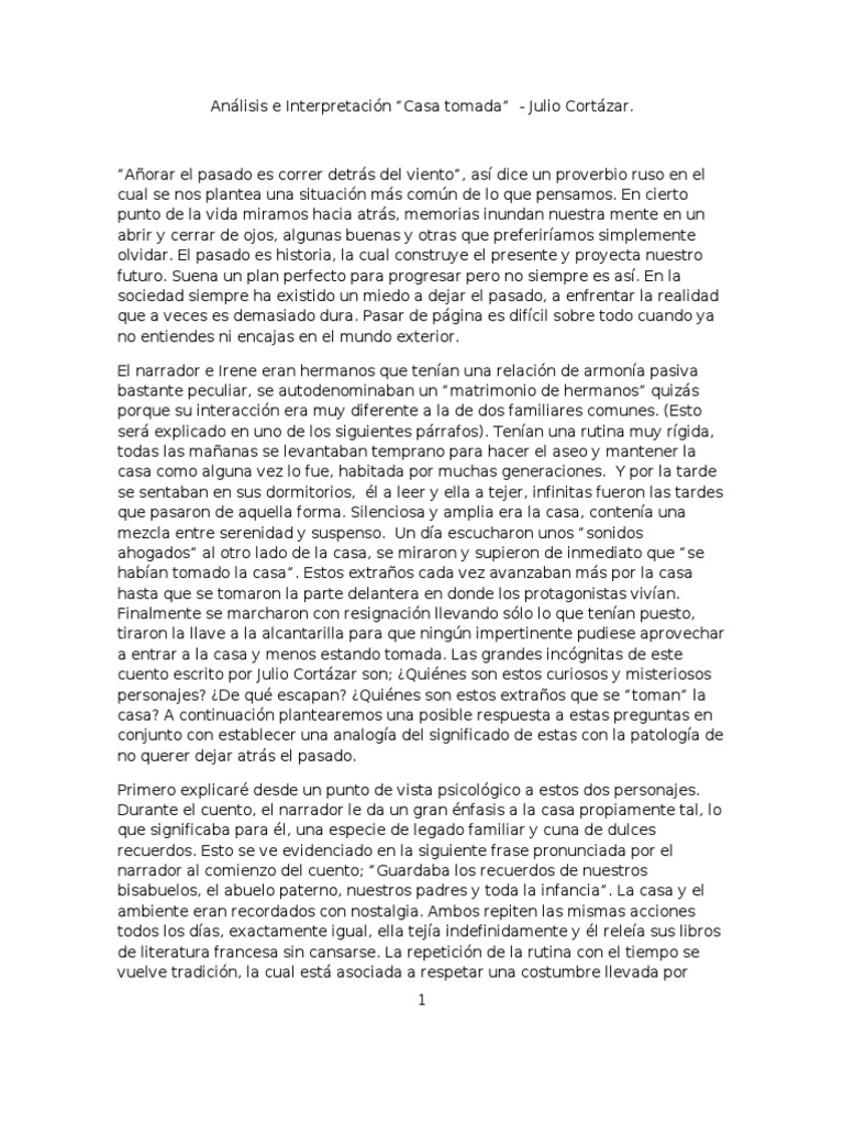 Análisis Psicológico de "Casa Tomada" | PDF | Mente inconsciente ...