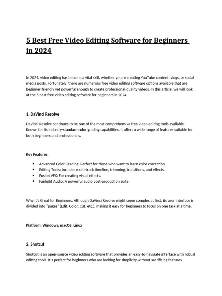 5 Best Free Video Editing Software for Beginners in 2024 | PDF ...