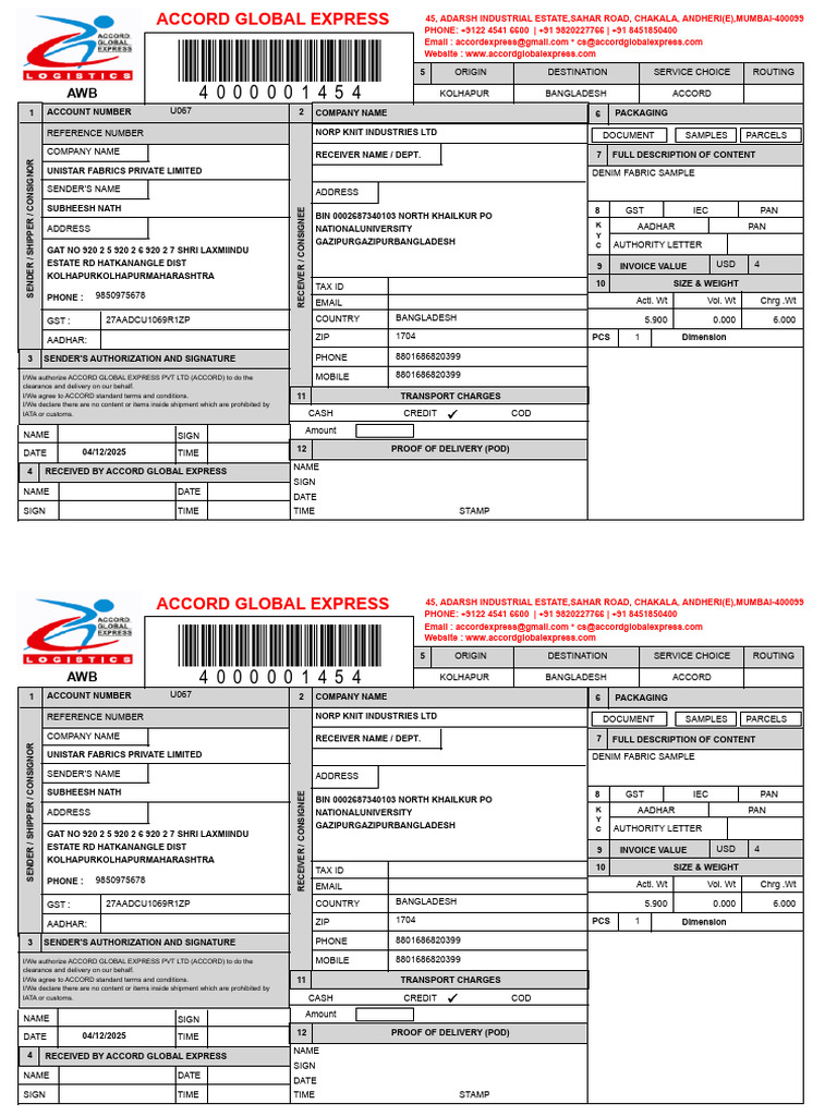 Awb 4000001454awb | PDF