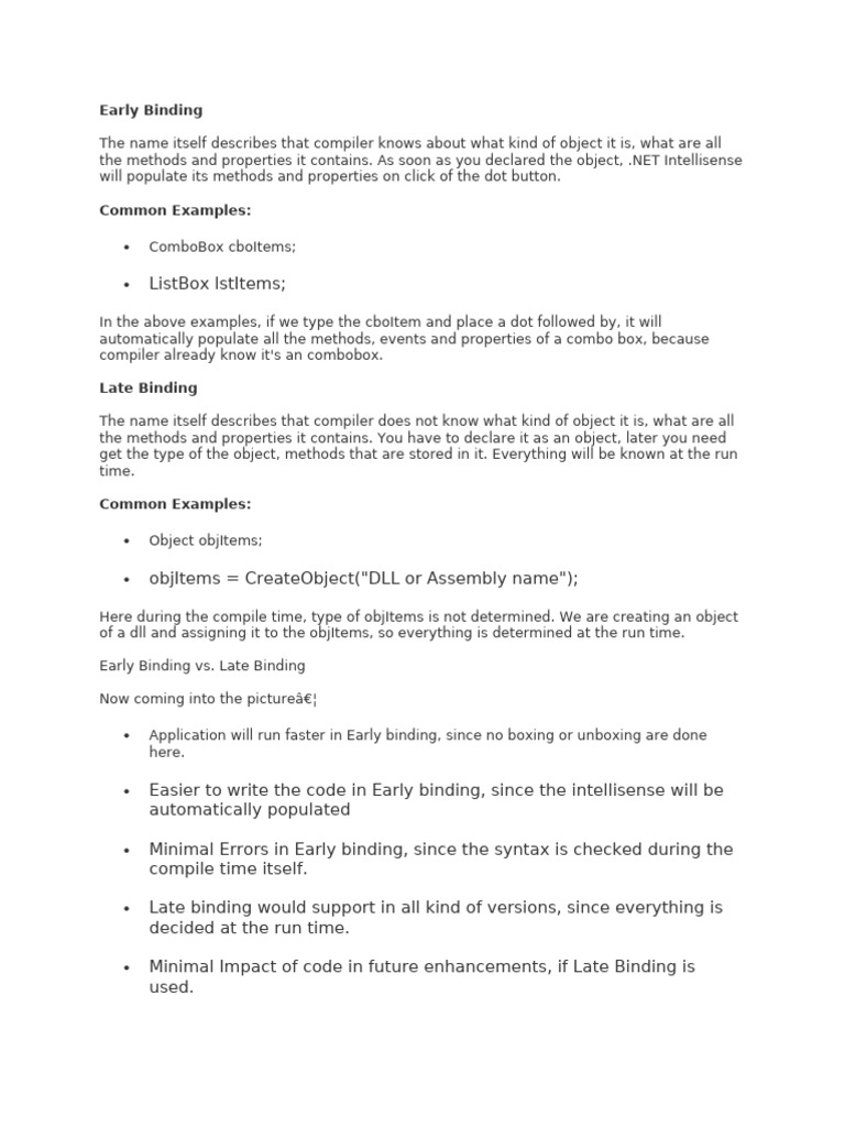 EarlyBinding and LateBinding | PDF