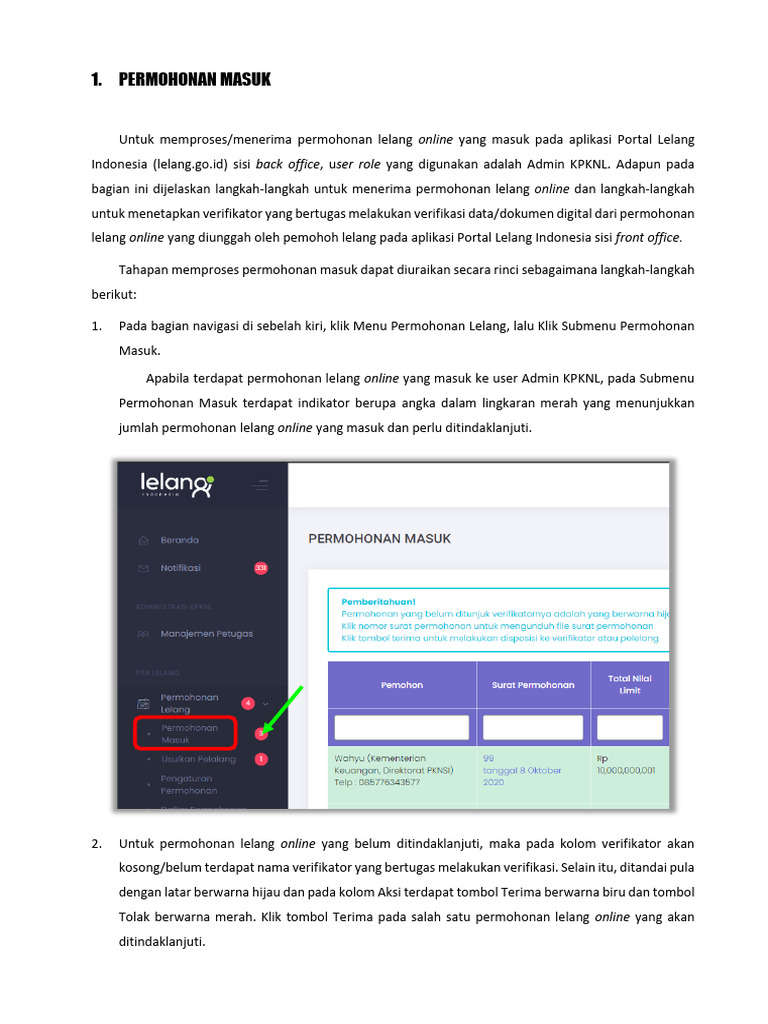 Proses Penerimaan Permohonan Lelang Online | PDF