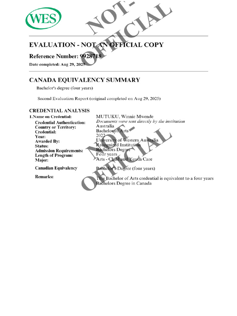 WES Degree Evaluation Report 20250819 210311 0000 | PDF