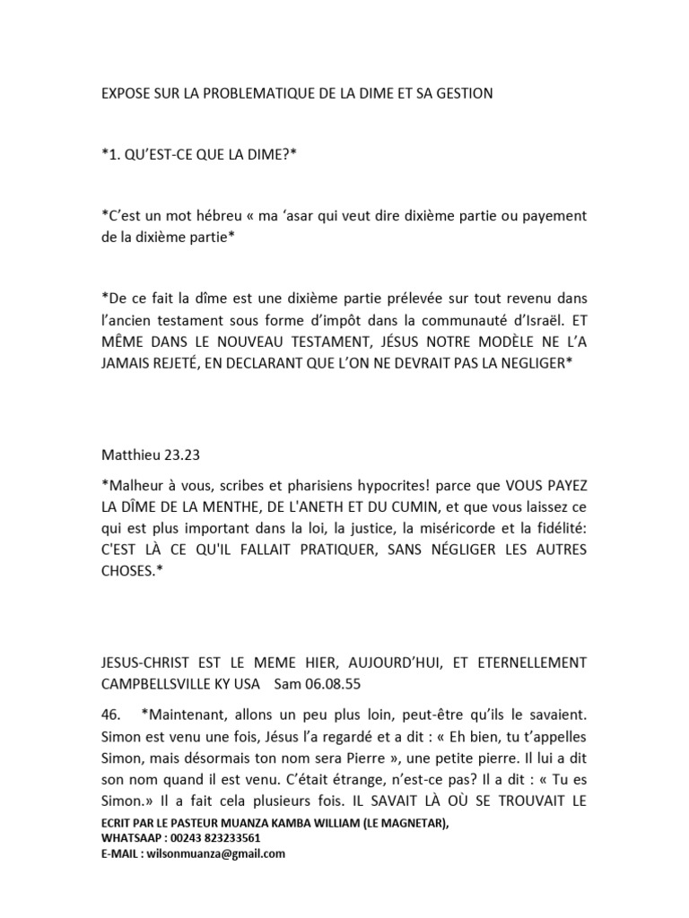 Gestion de la Dîme : Enjeux et Obligations | PDF | Dîme | Église chrétienne
