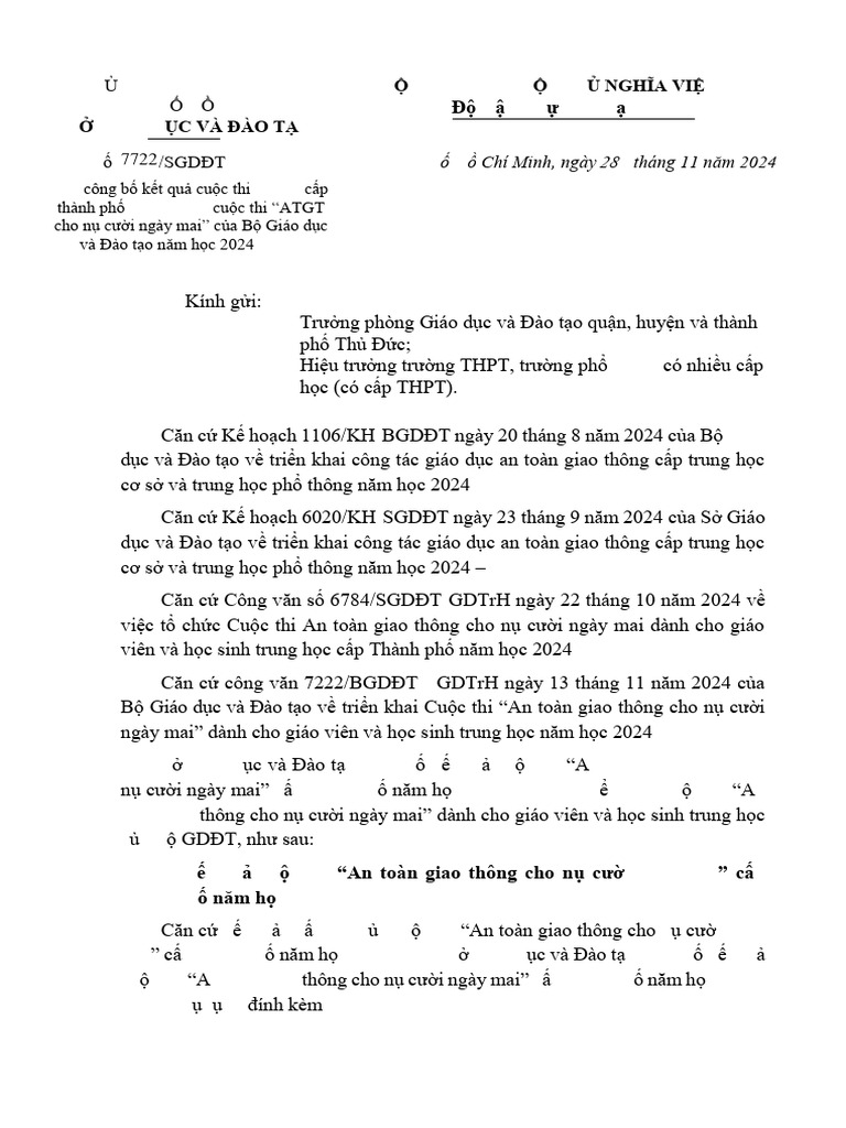 7722cv Ket Qua Cuoc Thi Atgt Cap Thanh Pho 2024 2025 - 2911202421 | PDF