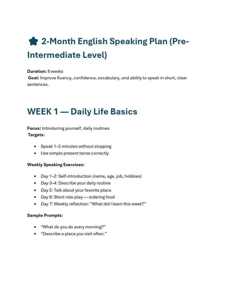 2 Month Speaking Practice Plan for My Sister | PDF | Linguistics ...