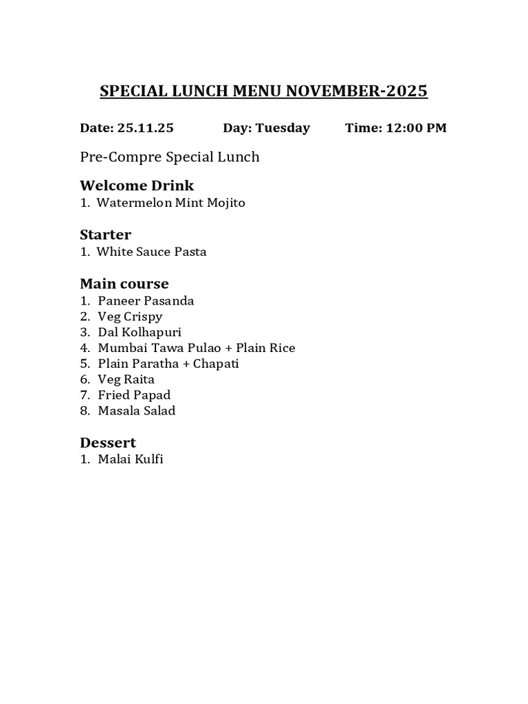Nov Special Menu | PDF