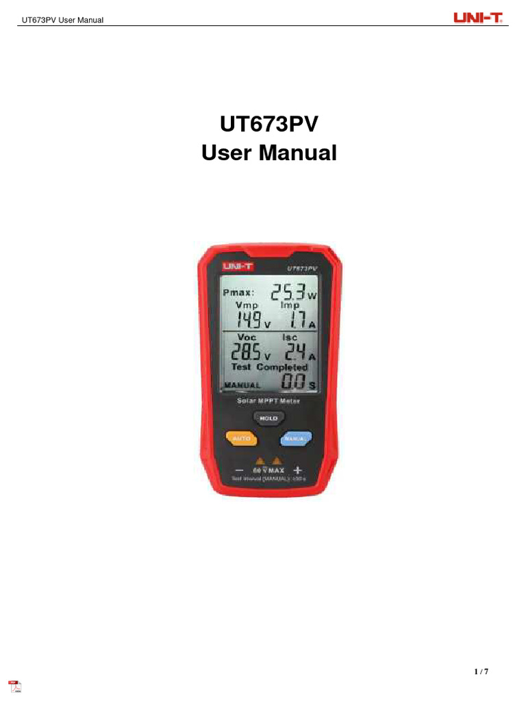 UT673PV Solar MPPT Meter Manual | PDF | Solar Panel | Electricity