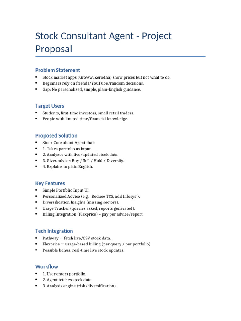 Stock Consultant Agent Proposal | PDF