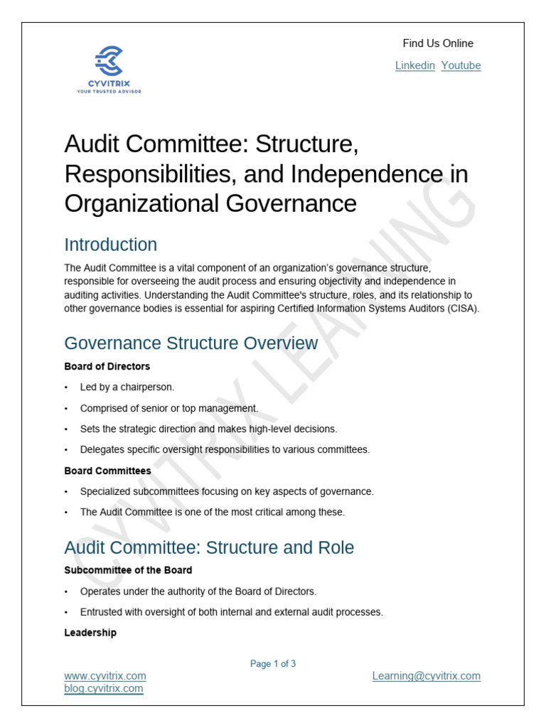 Lecture 15 Audit Committee and Charter Study Notes | PDF | Audit ...