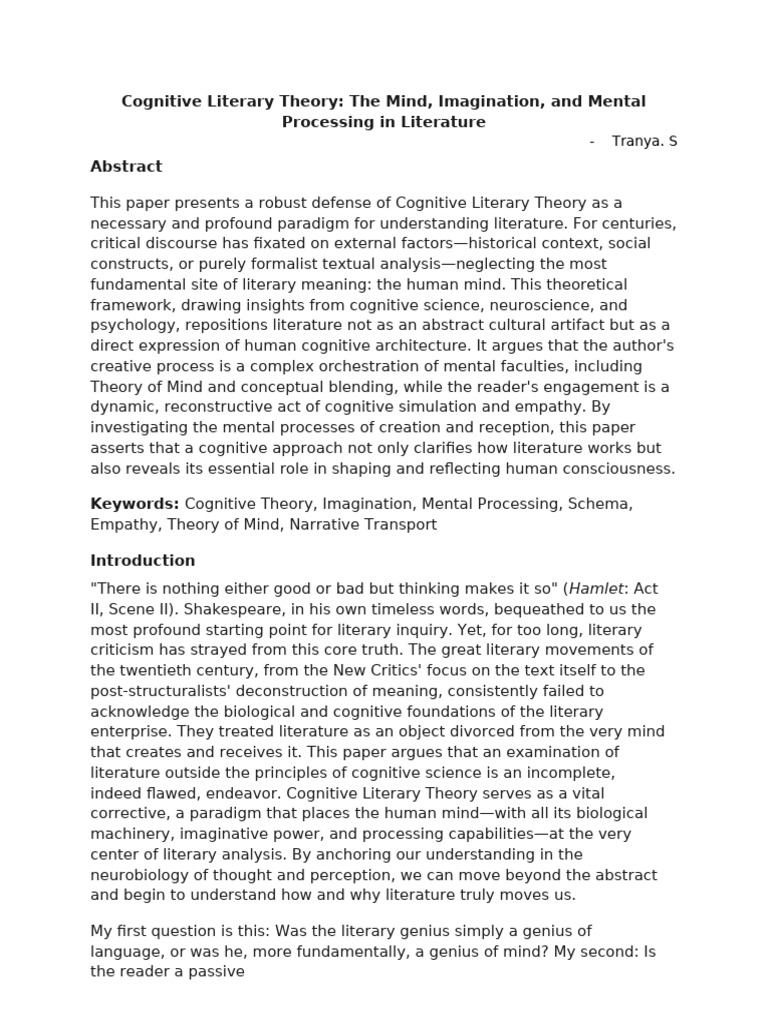 Cognitive Literary Theory Explained | PDF | Mind | Cognition