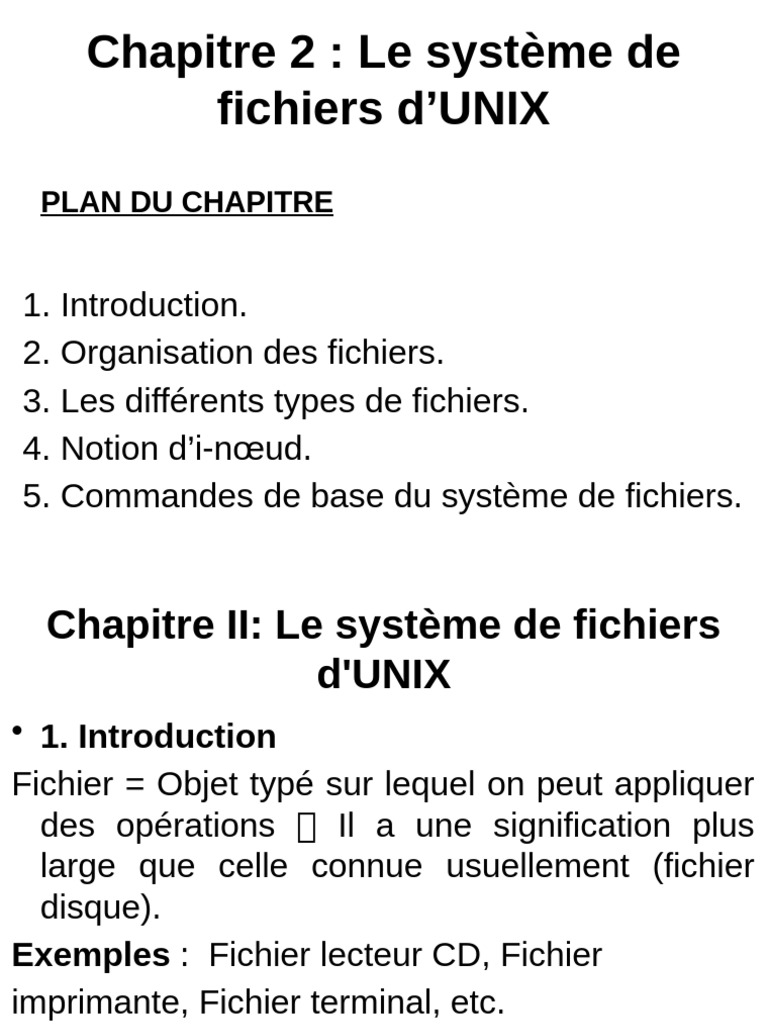 Système de fichiers UNIX : Guide complet | PDF | Fichier informatique ...