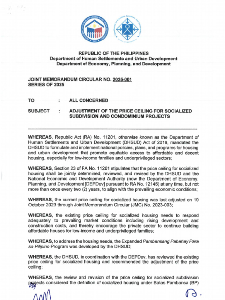 DHSUD and DEPDEv Joint Memorandum Circular No. 2025-001 | PDF