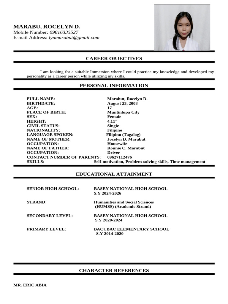 RESUME Immersion Sample Only | PDF